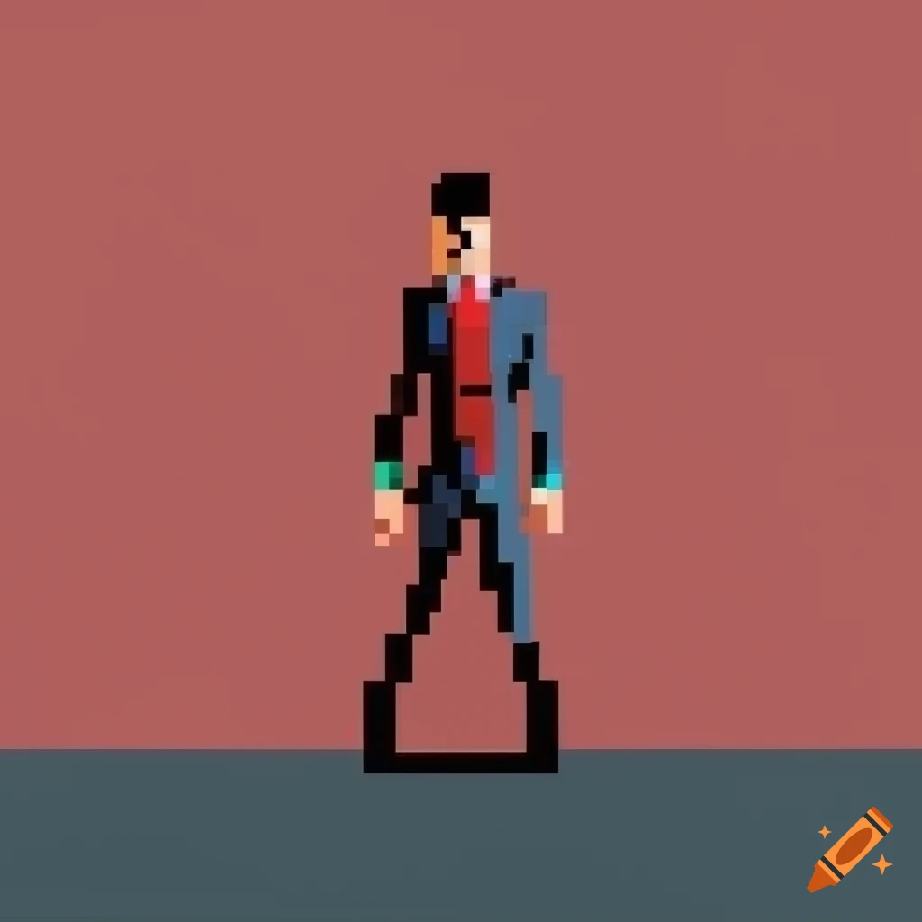 Pixel art man wearing a red suit in side perspective on Craiyon