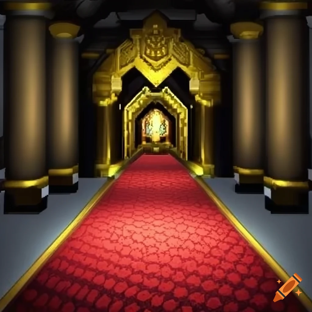 Dark gold hallway with pillars and red carpet like Pokemon HeartGold's ...