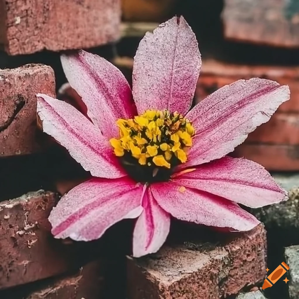 Flower emerging from broken bricks in an alley, aesthetic photography ...