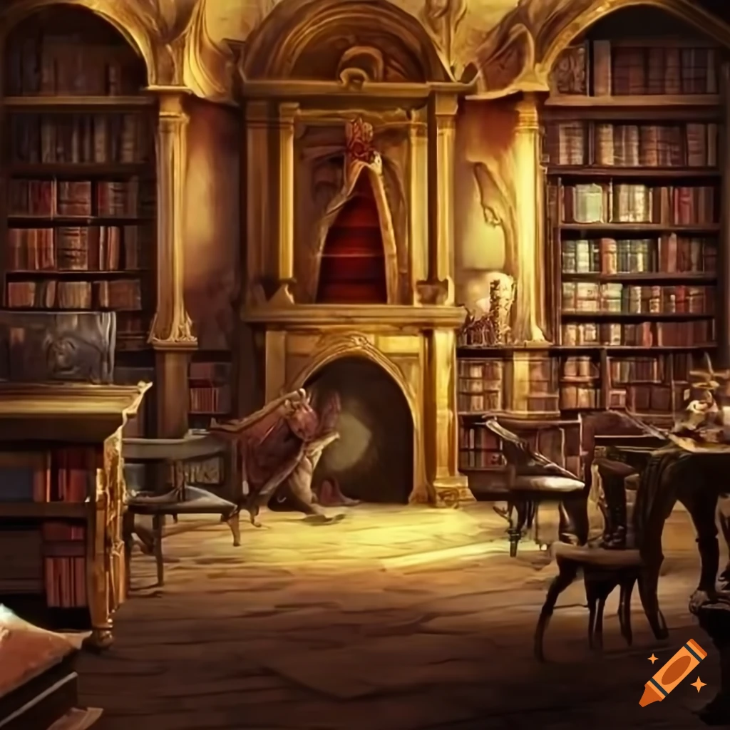 Majestic and historic fantasy library on Craiyon