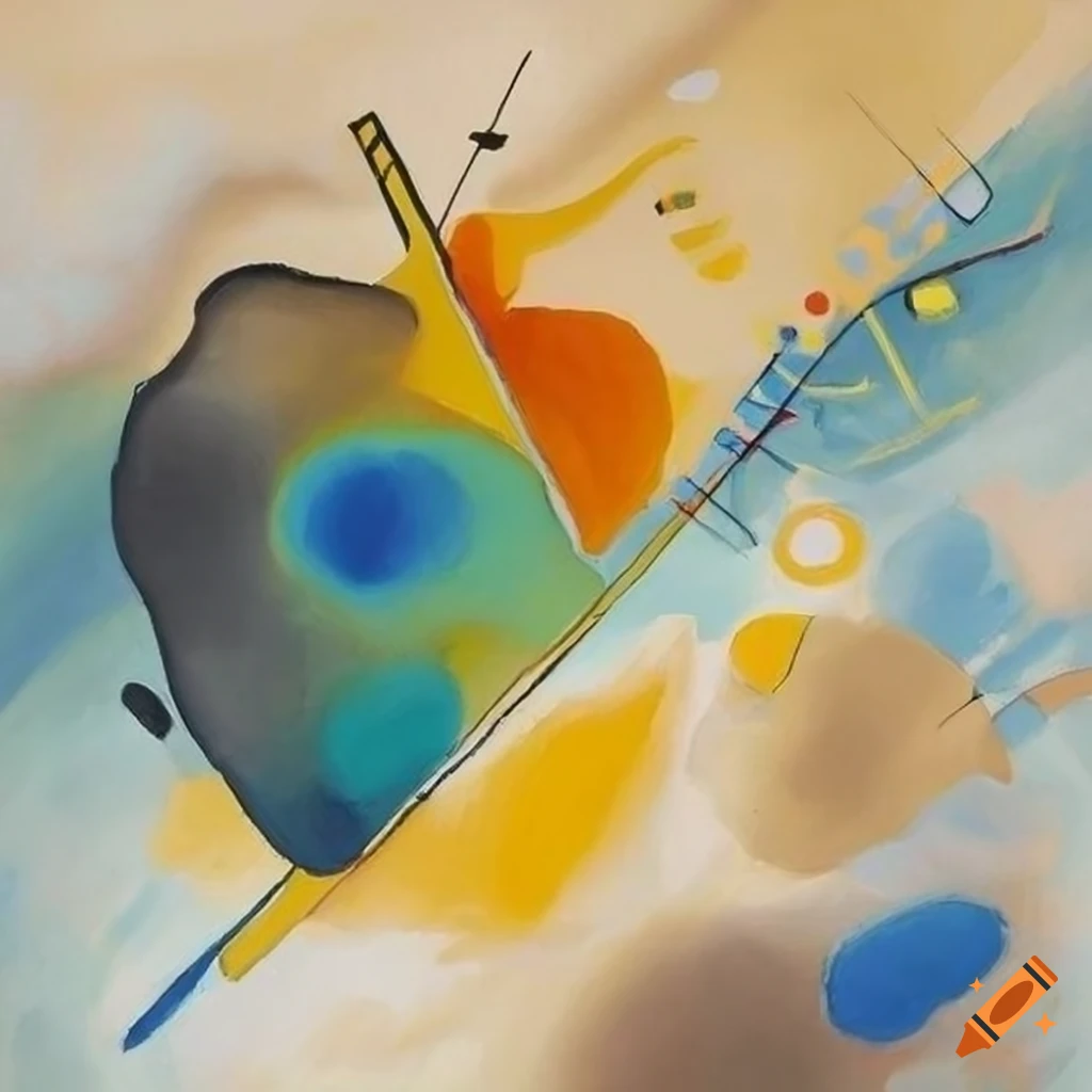 Abstract Kandinsky-style painting with gestural strokes and natural ...