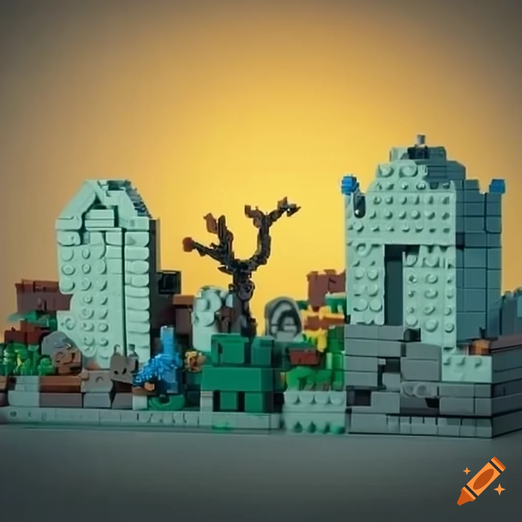 Graveyard constructed with lego blocks on Craiyon