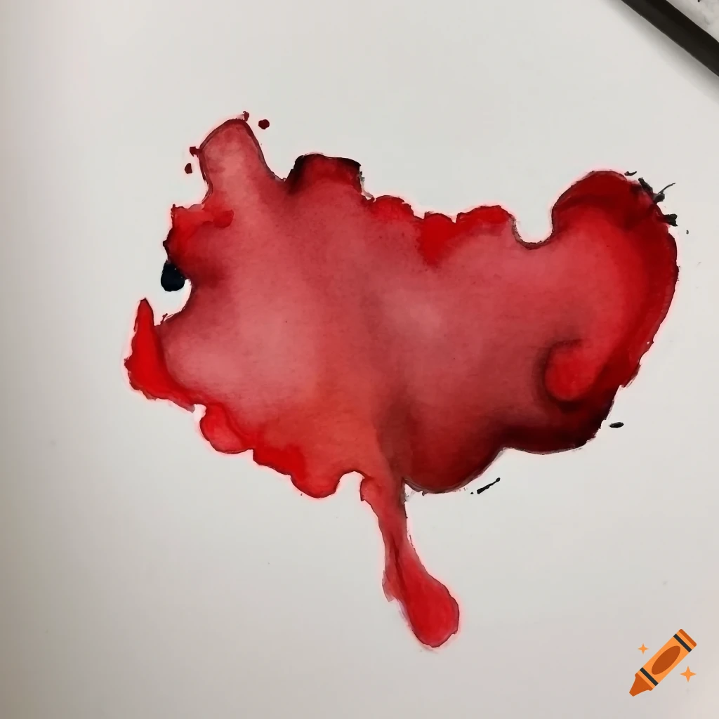 Red ink blot shaped like a leaf in watercolor style on Craiyon
