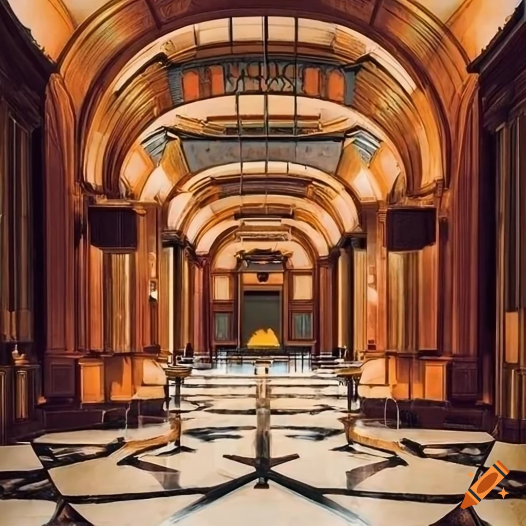 Elegant art deco hotel lobby in the style of wes anderson on Craiyon