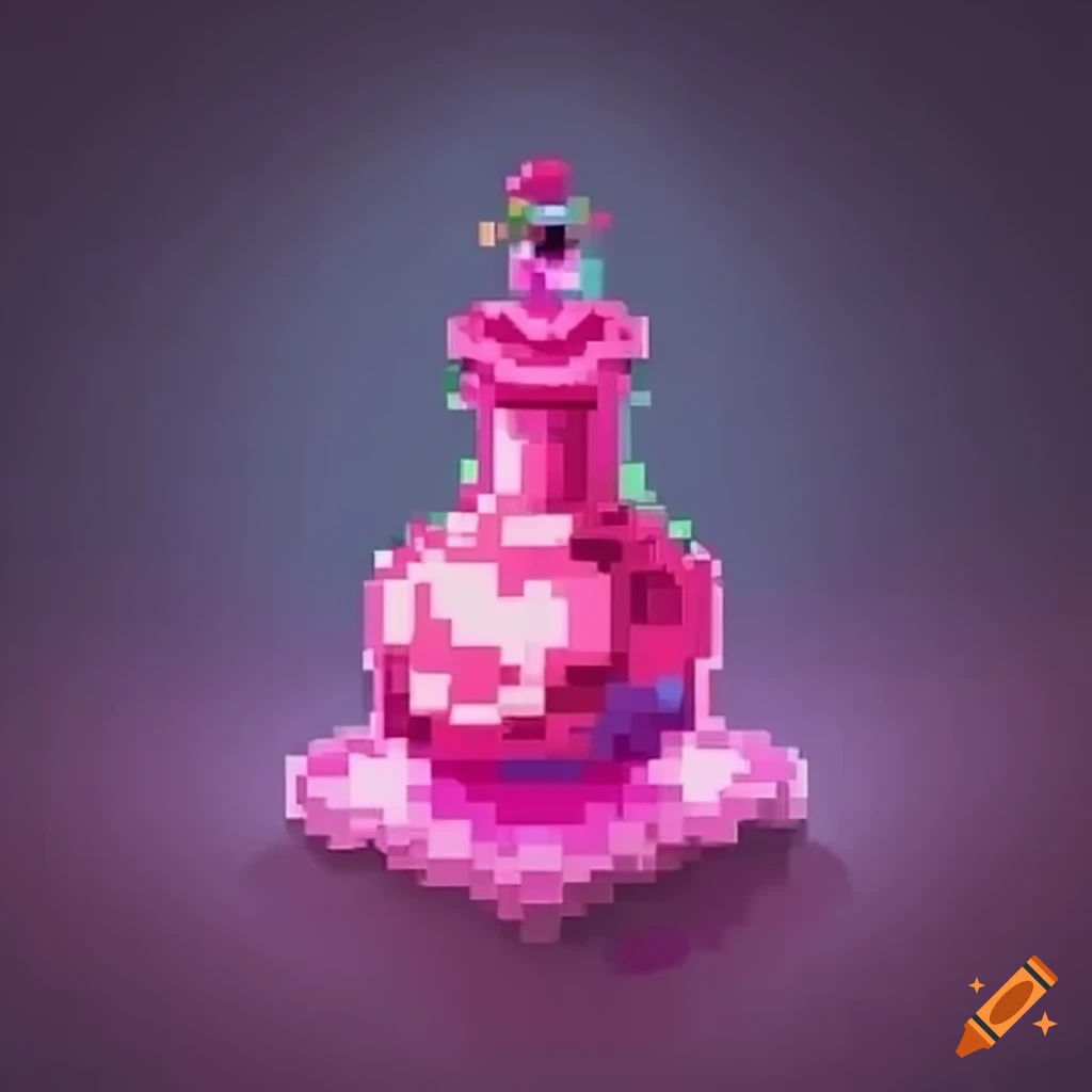Vibrant pink 8-bit potion in a magical setting on Craiyon