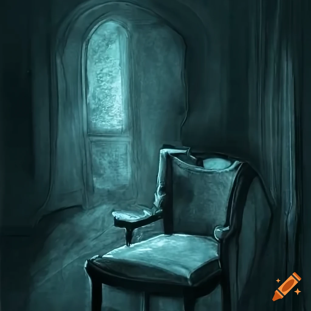 Dimly lit room with a glowing heart on a chair symbolizing guilt on Craiyon