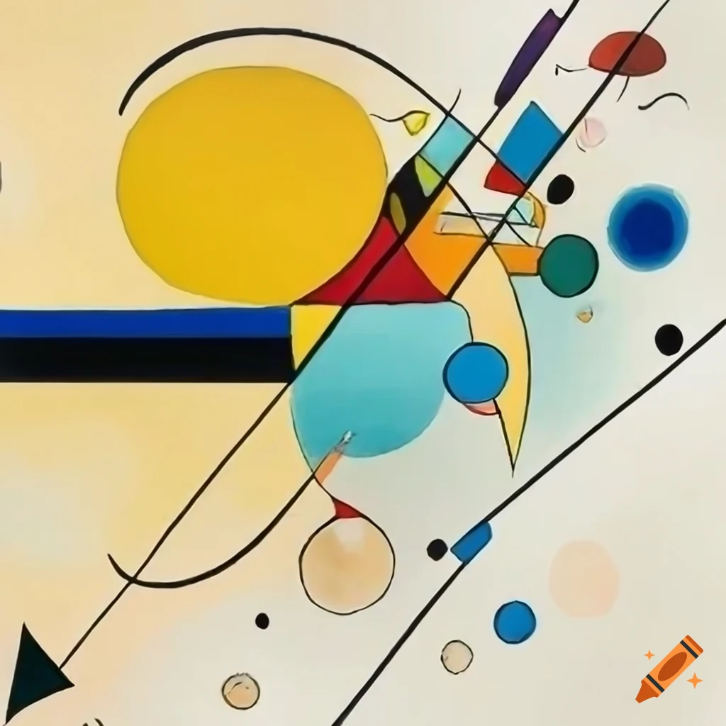 Abstract Kandinsky style painting with natural gesture in grey, white ...