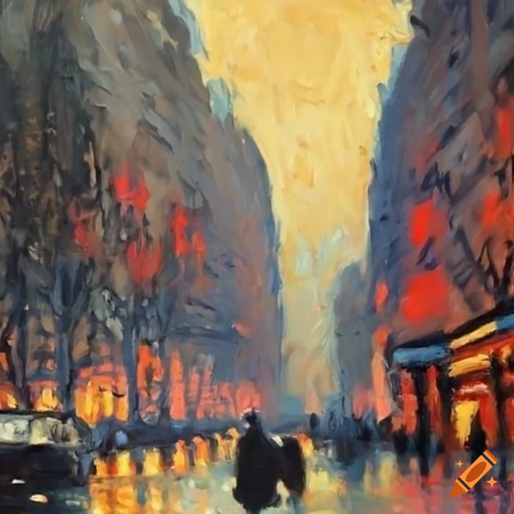 Foreboding 1955 painting of Champs-Elysees in impressionist style with ...