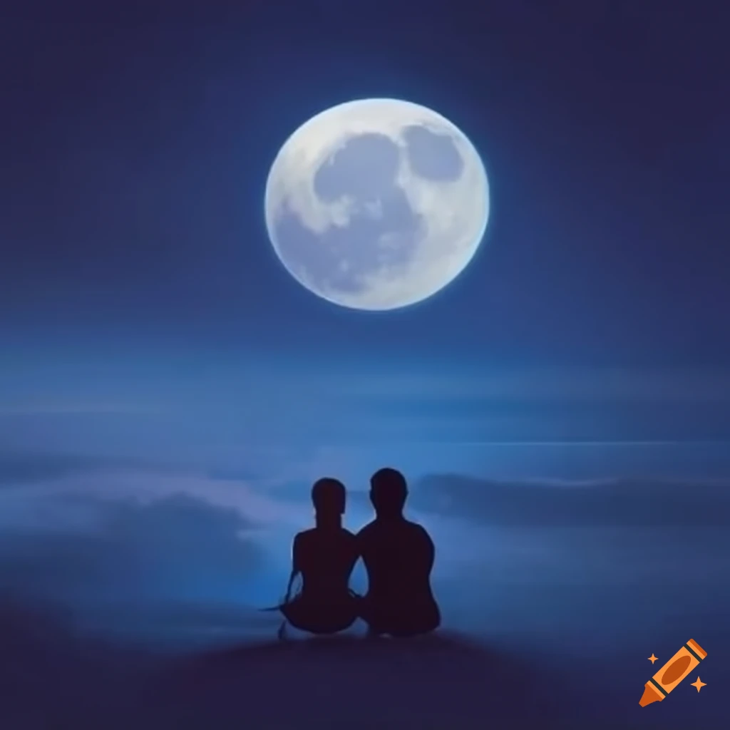 Couple sitting under moonlight looking at star-filled sky on Craiyon