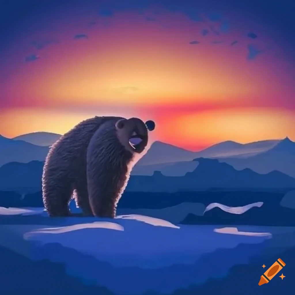 Bear in snowy landscape during sunset on Craiyon
