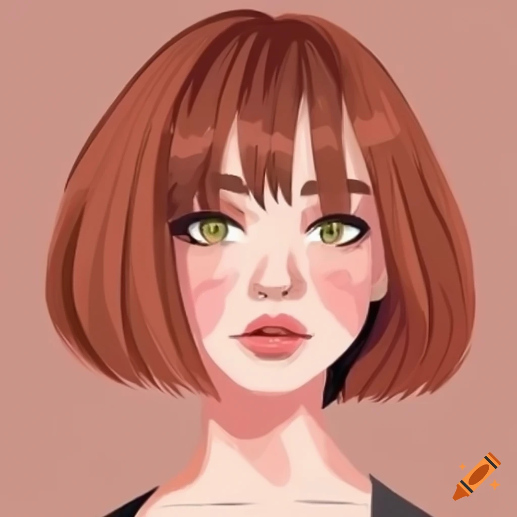 Anime style digital art of a beautiful young woman with auburn hair and ...