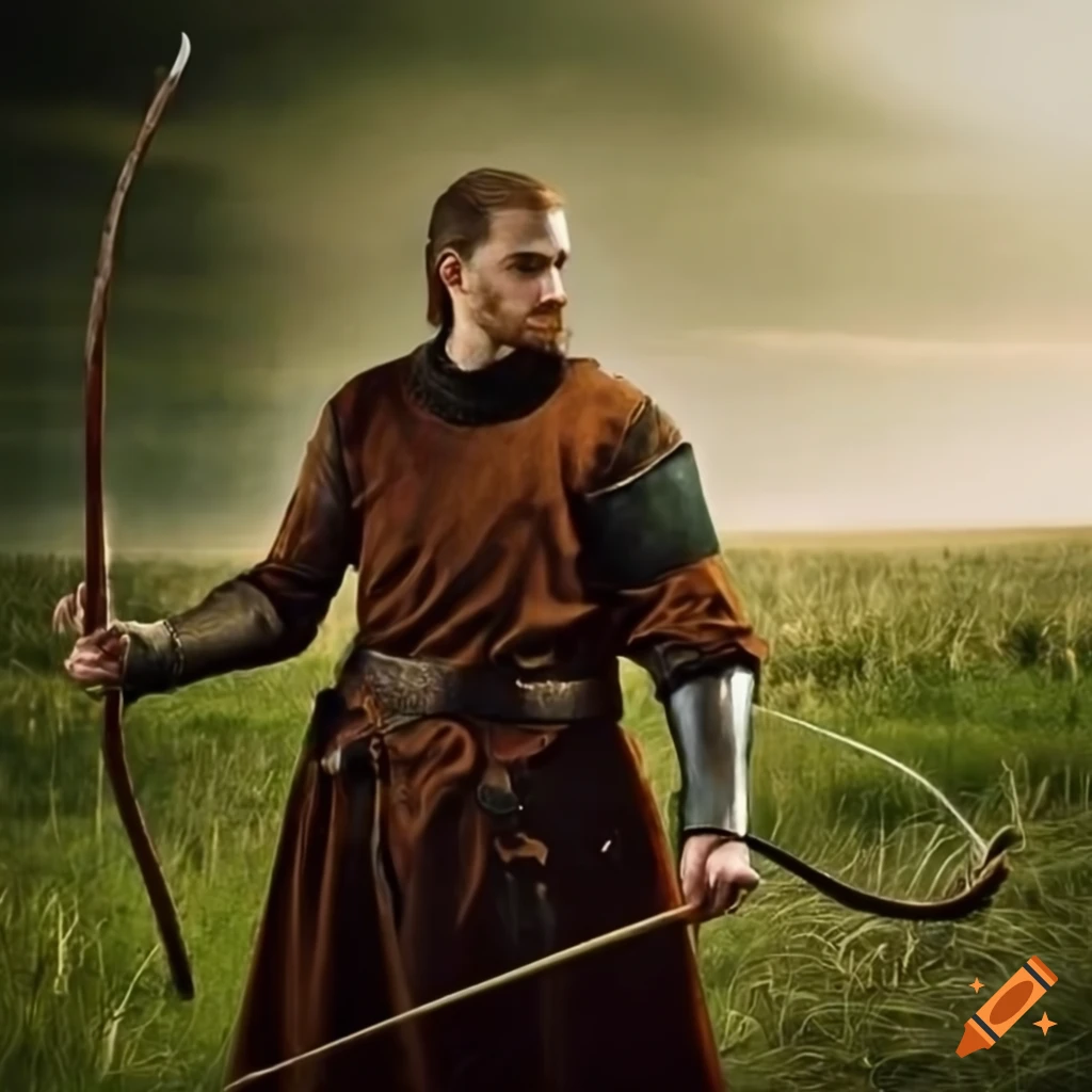Highly detailed portrait of a medieval archer in a field on Craiyon