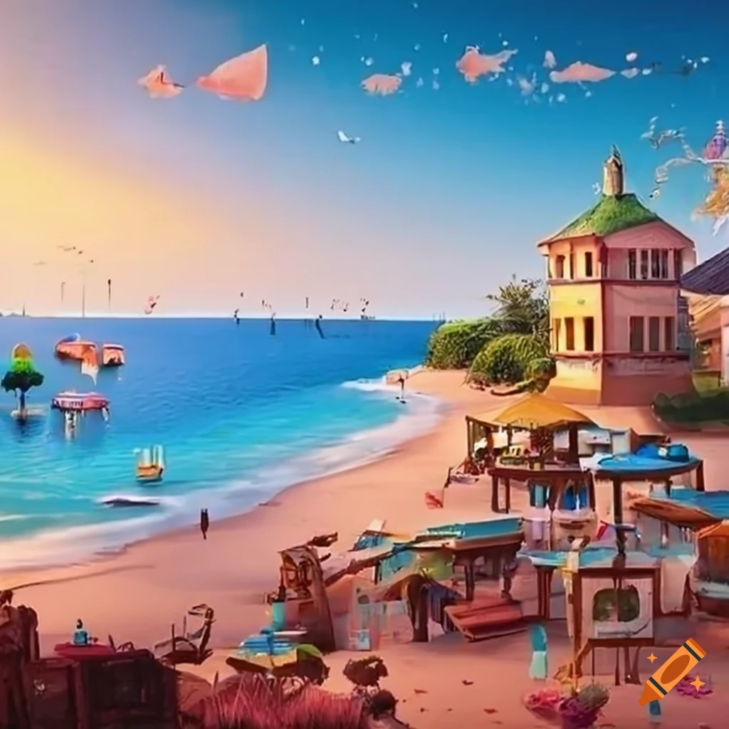 Beach village scenery on Craiyon