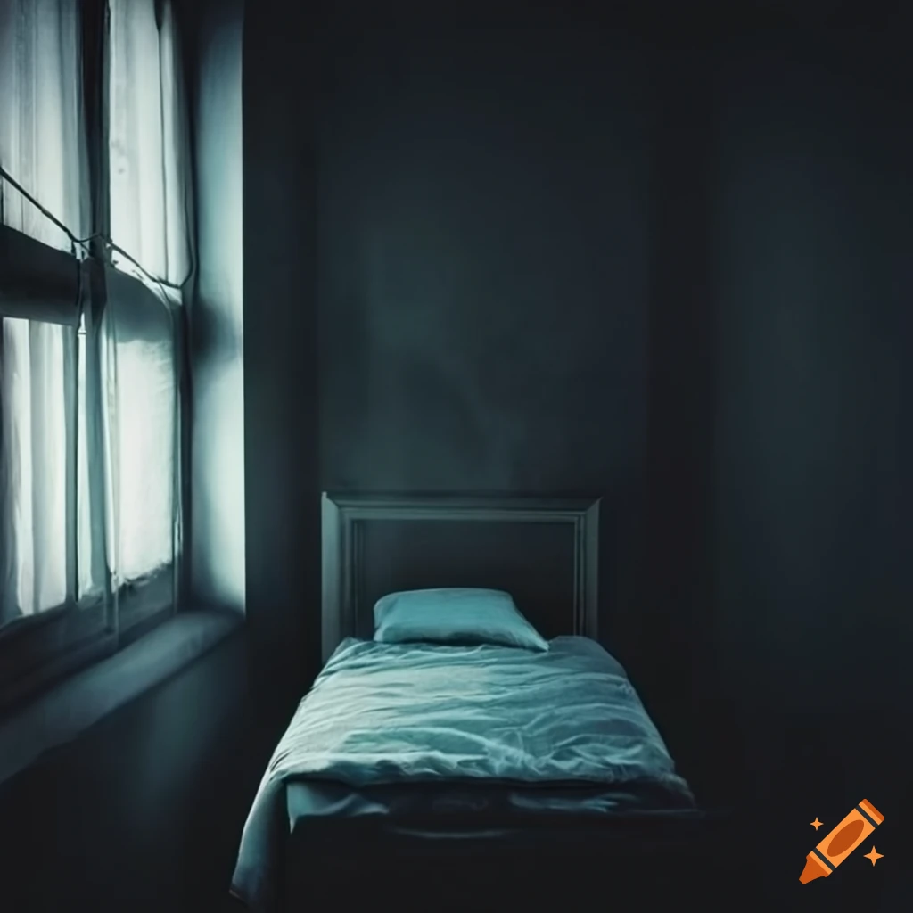 Dark vintage image of a sad hospital room with beds and a window on Craiyon