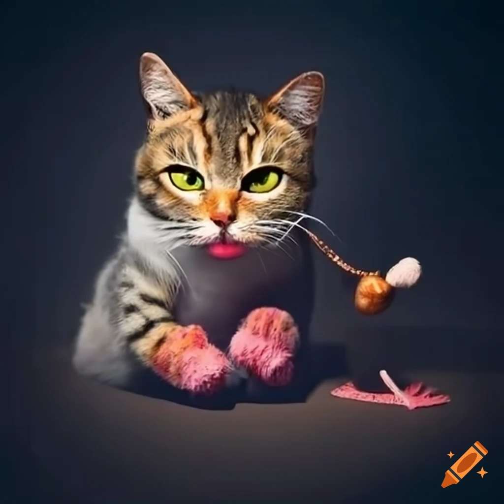 Whimsical cat playing with a toy mouse on Craiyon