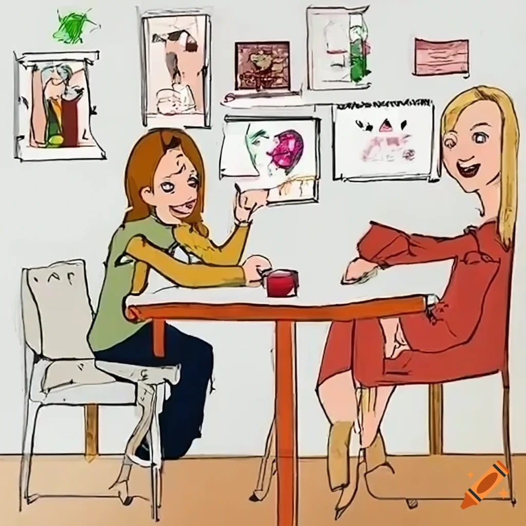 Comic of a small living room with a sofa and table where a young woman ...