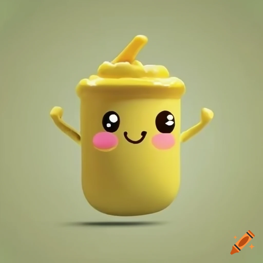 Cute yellow kawaii yogurt jumping happily on Craiyon