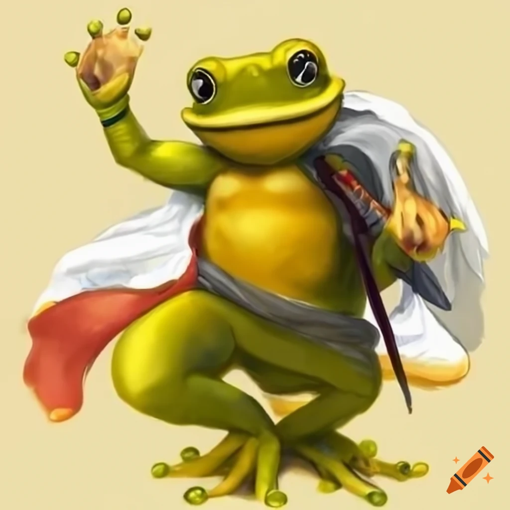 Yellow anthro frog in white cloak ninja on Craiyon