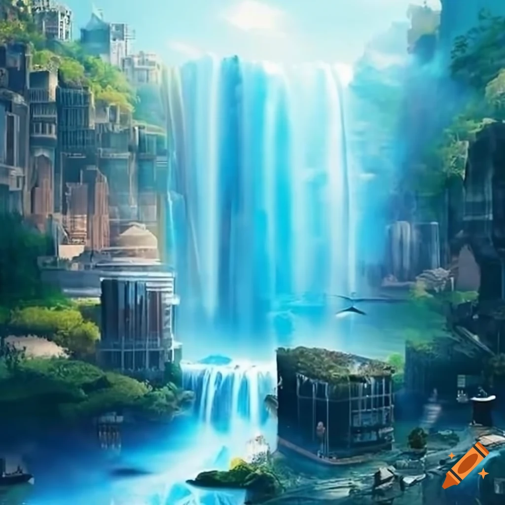 Waterfall palace city view on Craiyon