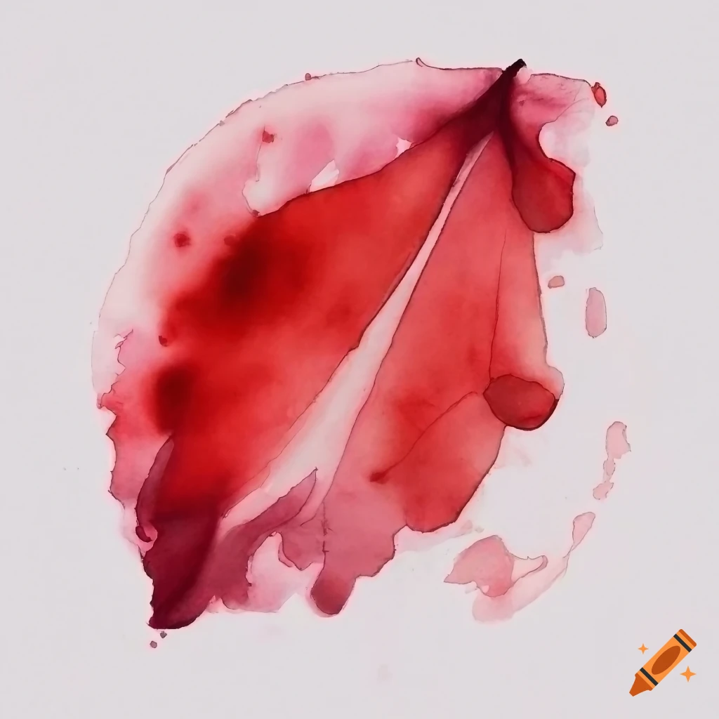 Red ink blot shaped like a leaf in watercolor style on Craiyon