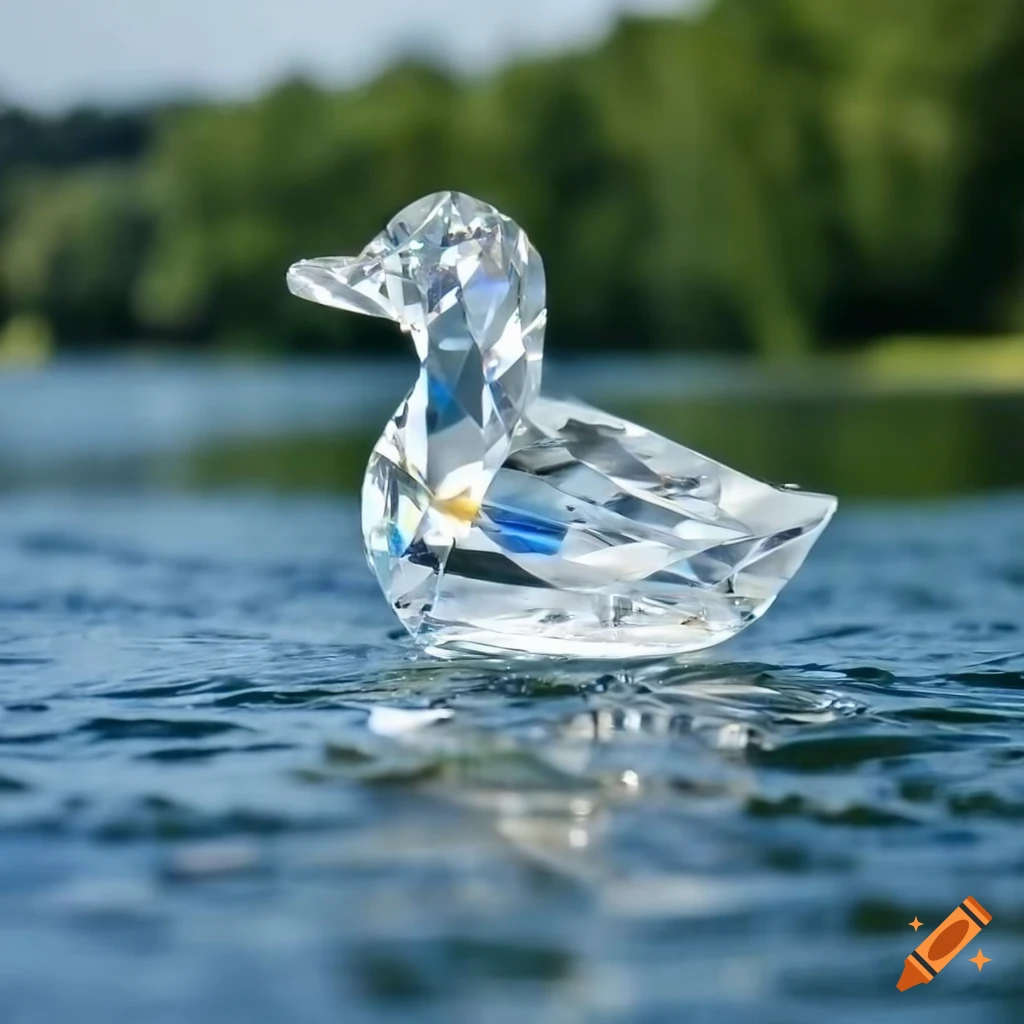Crystal diamond duck on a clear water lake on Craiyon