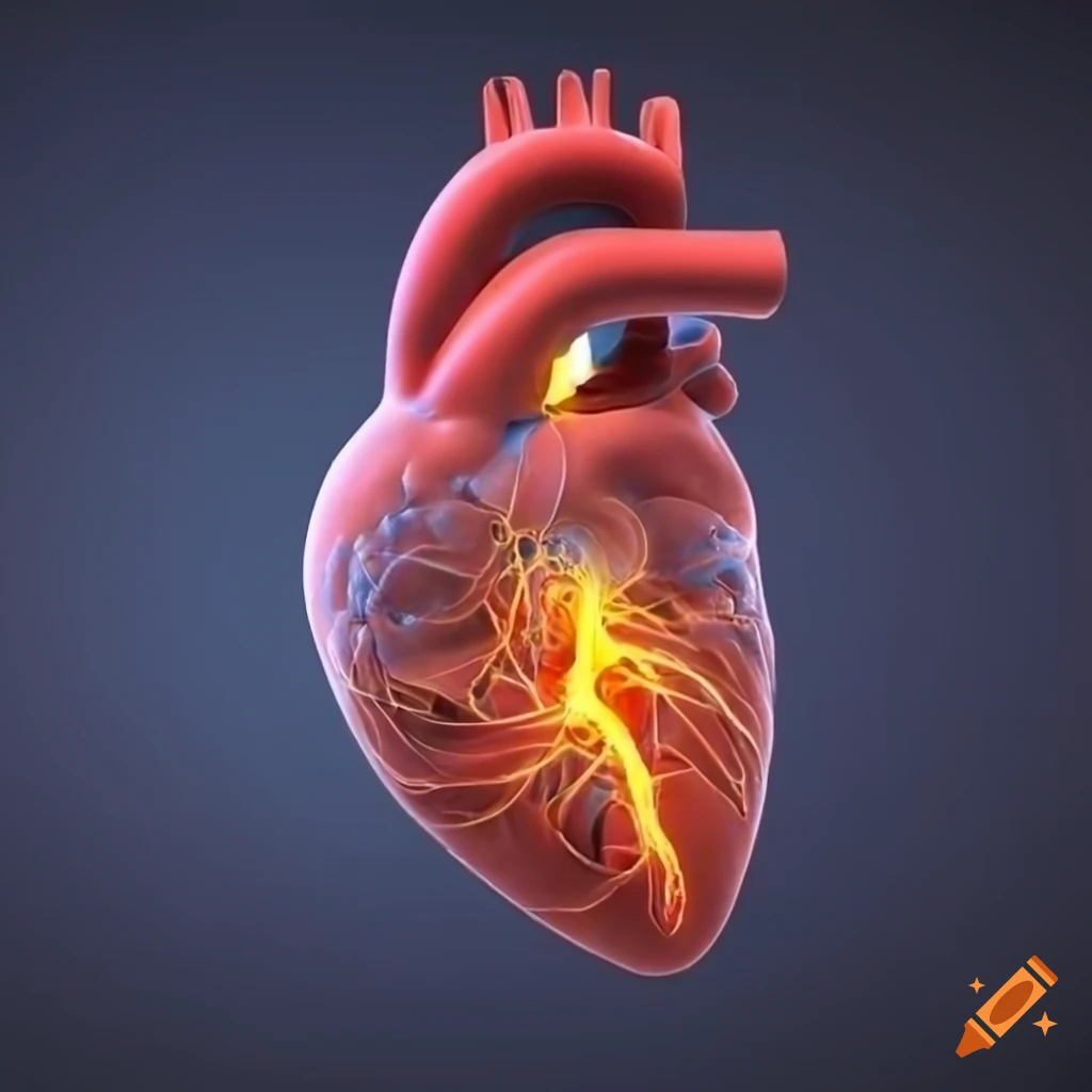 3d image of heart organ showing electrical conduction system with ...