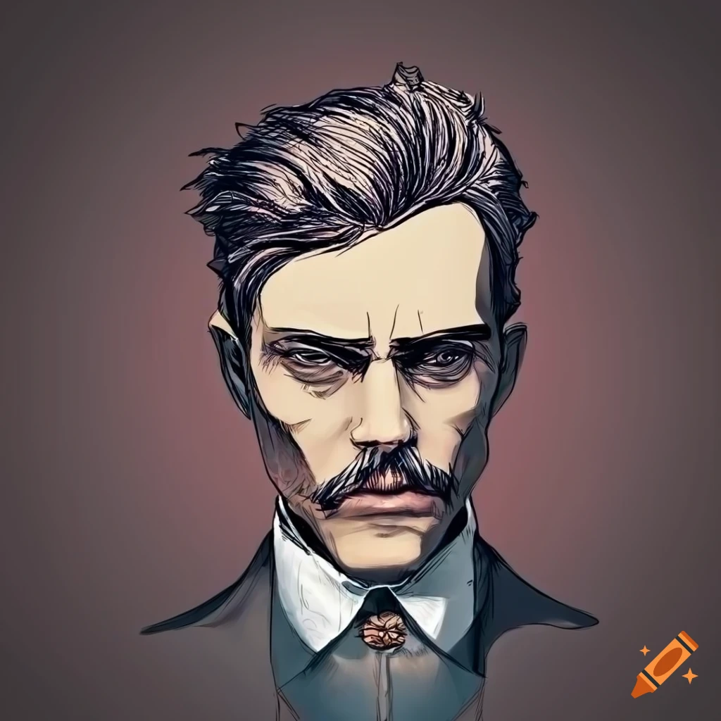 Portrait of a stylish villain in front and side views on Craiyon