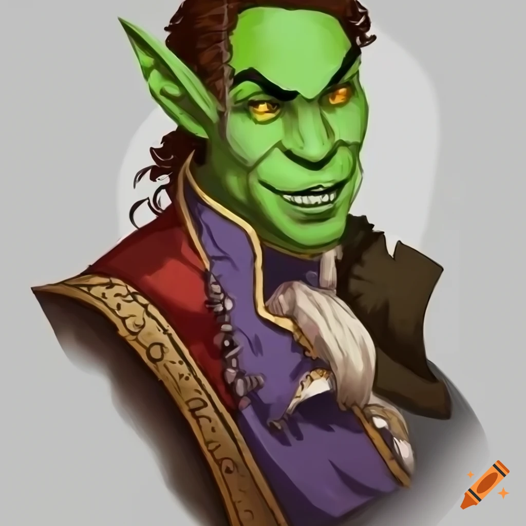 Young handsome half-orc aristocrat smiling on Craiyon