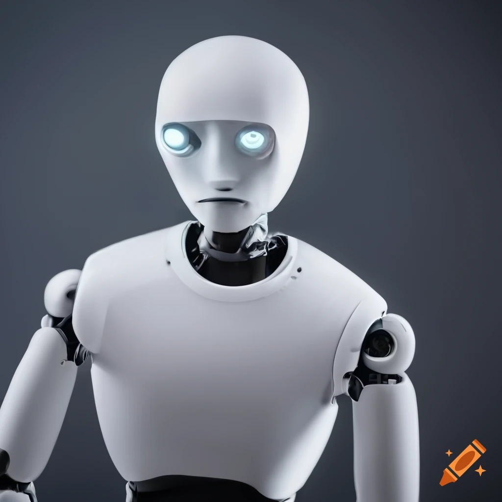 White minimalist humanoid robot on gray background on Craiyon