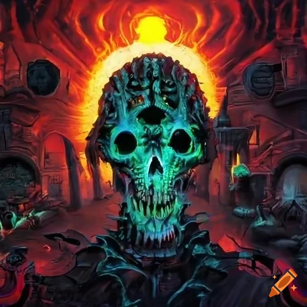 Blacklight hellscape with an engine made of bones on Craiyon