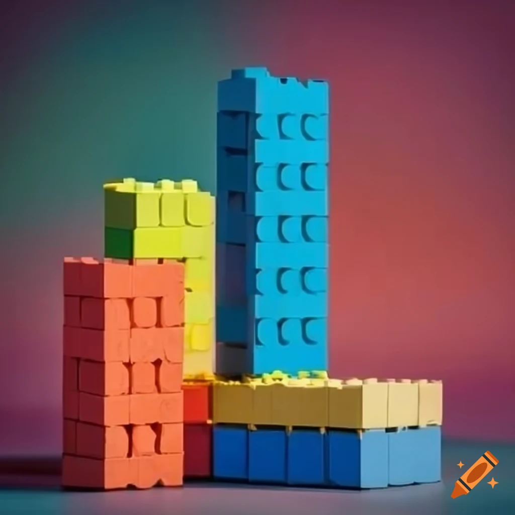 Colorful stacked concrete building blocks or lego bricks on Craiyon