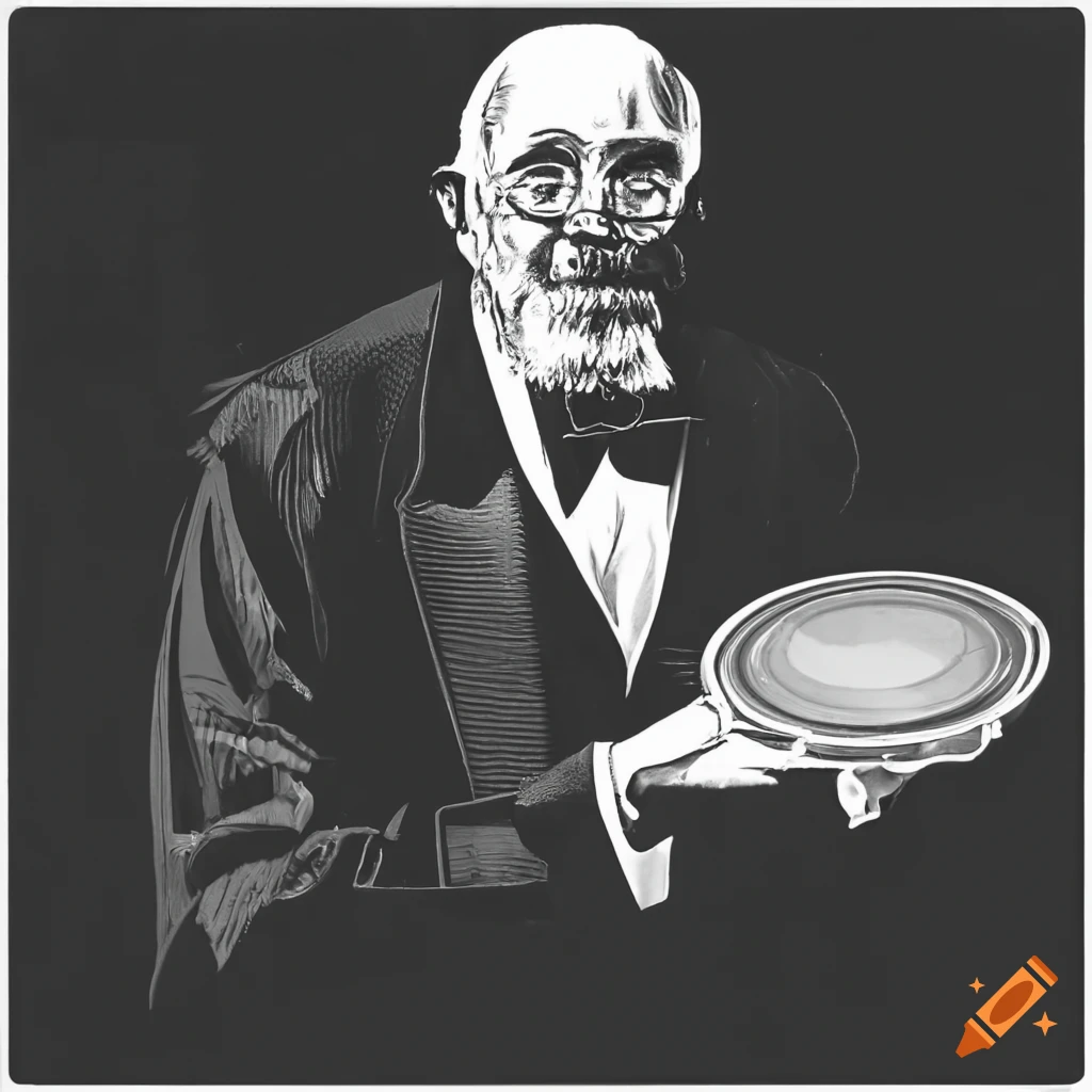 Elderly butler in tuxedo holding a silver tray on Craiyon