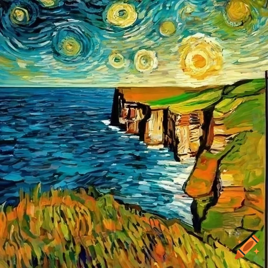 Van gogh style painting of cliffs in ireland on Craiyon