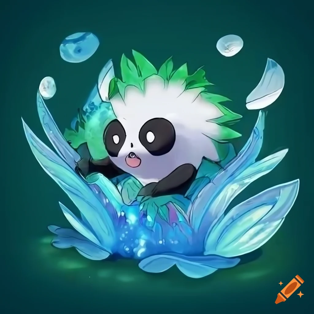Water-Plant Pokemon with panda and manta ray features in manga style on ...