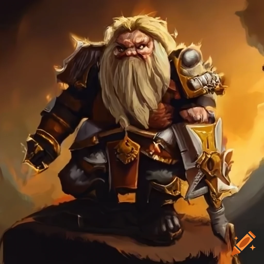 Dwarf male warrior with warhammer, blond hair, and blue eyes on Craiyon