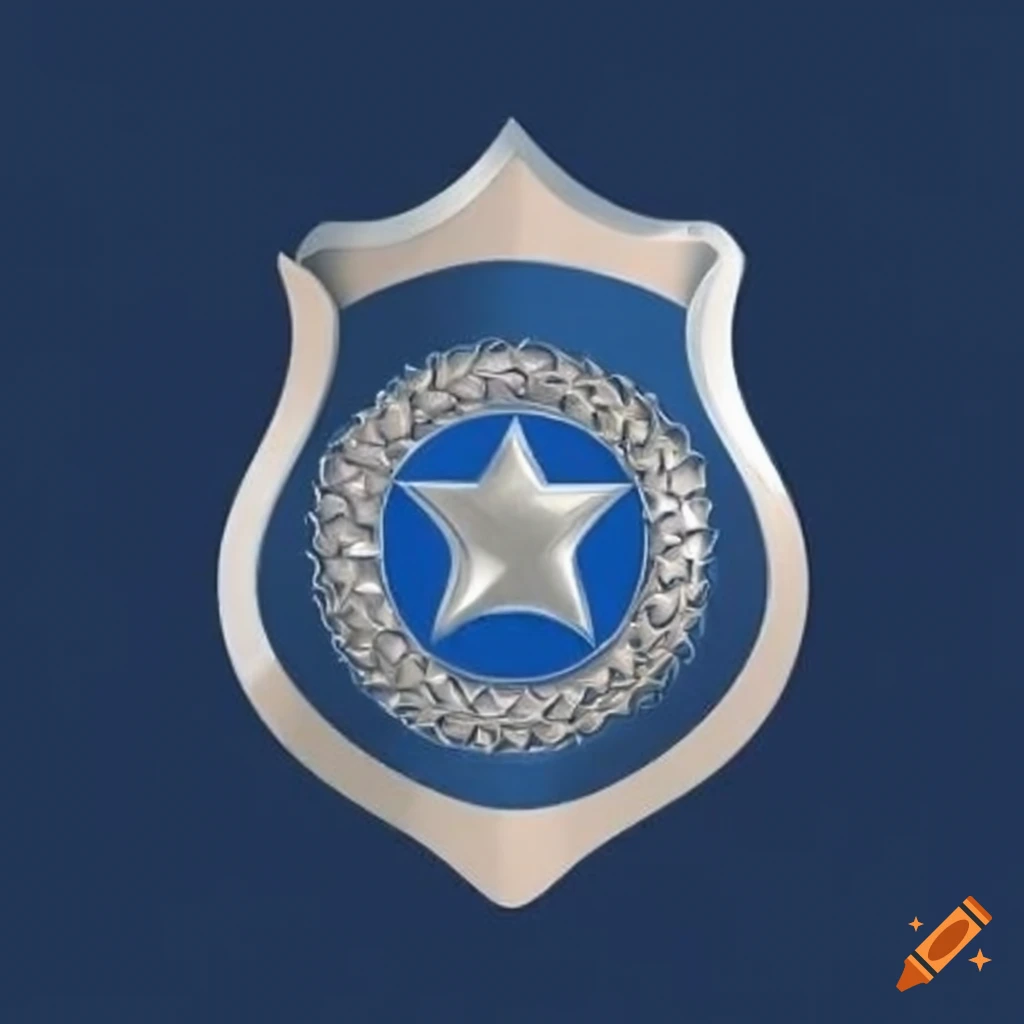 Silver american police badge on dark blue background on Craiyon