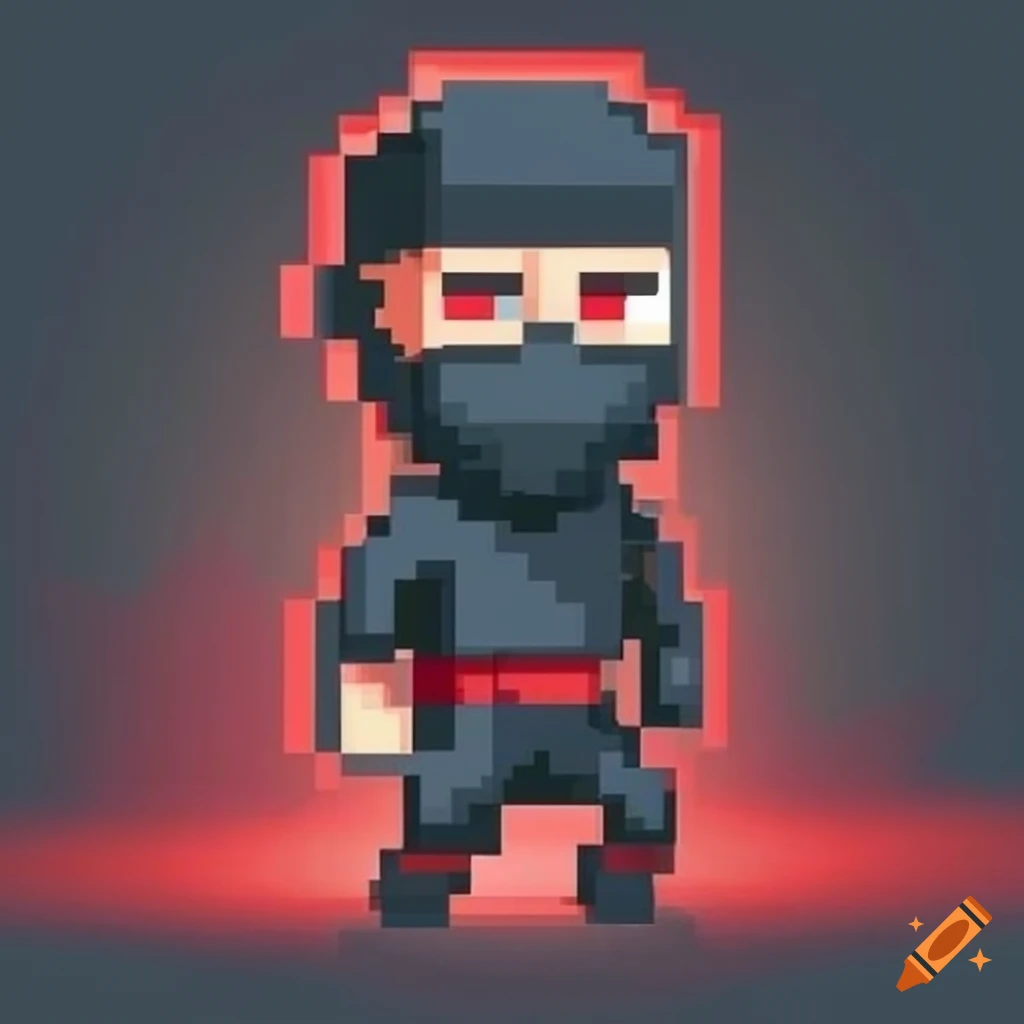 8 bit ninja in black outfit on red background on Craiyon