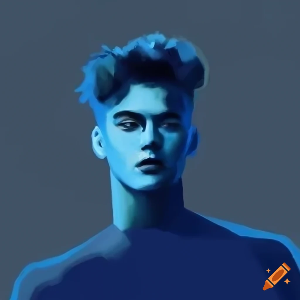 Handsome young European male ghost with blue skin and red eyes on Craiyon