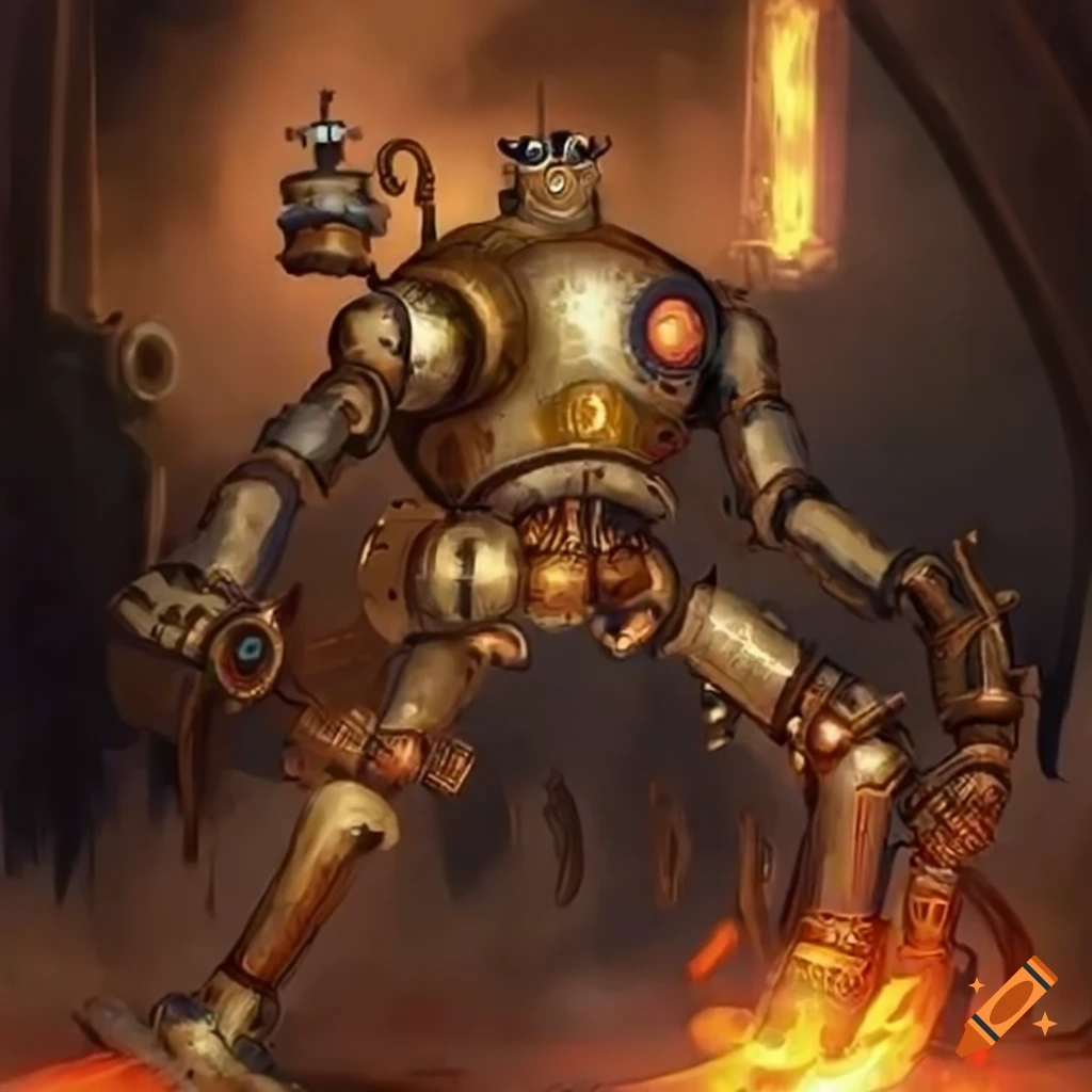 Steam-powered steampunk robot in a fantasy art style on Craiyon