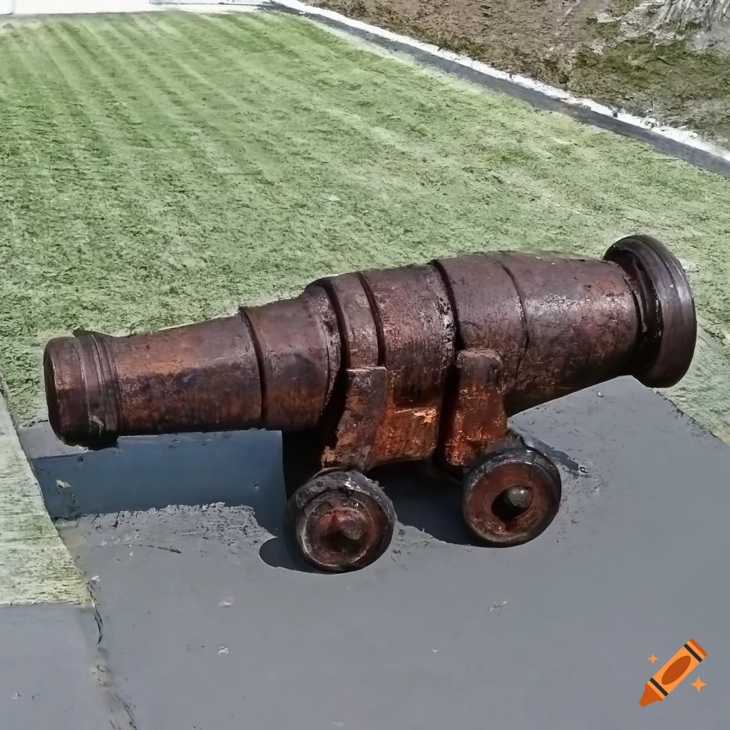 Rusty ship cannon in a street environment on Craiyon