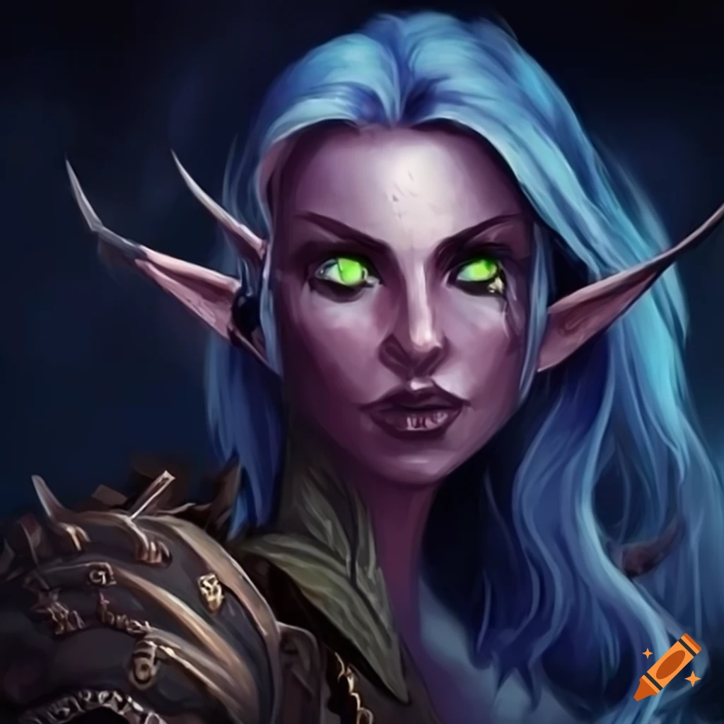 Female night elf barbarian character on Craiyon