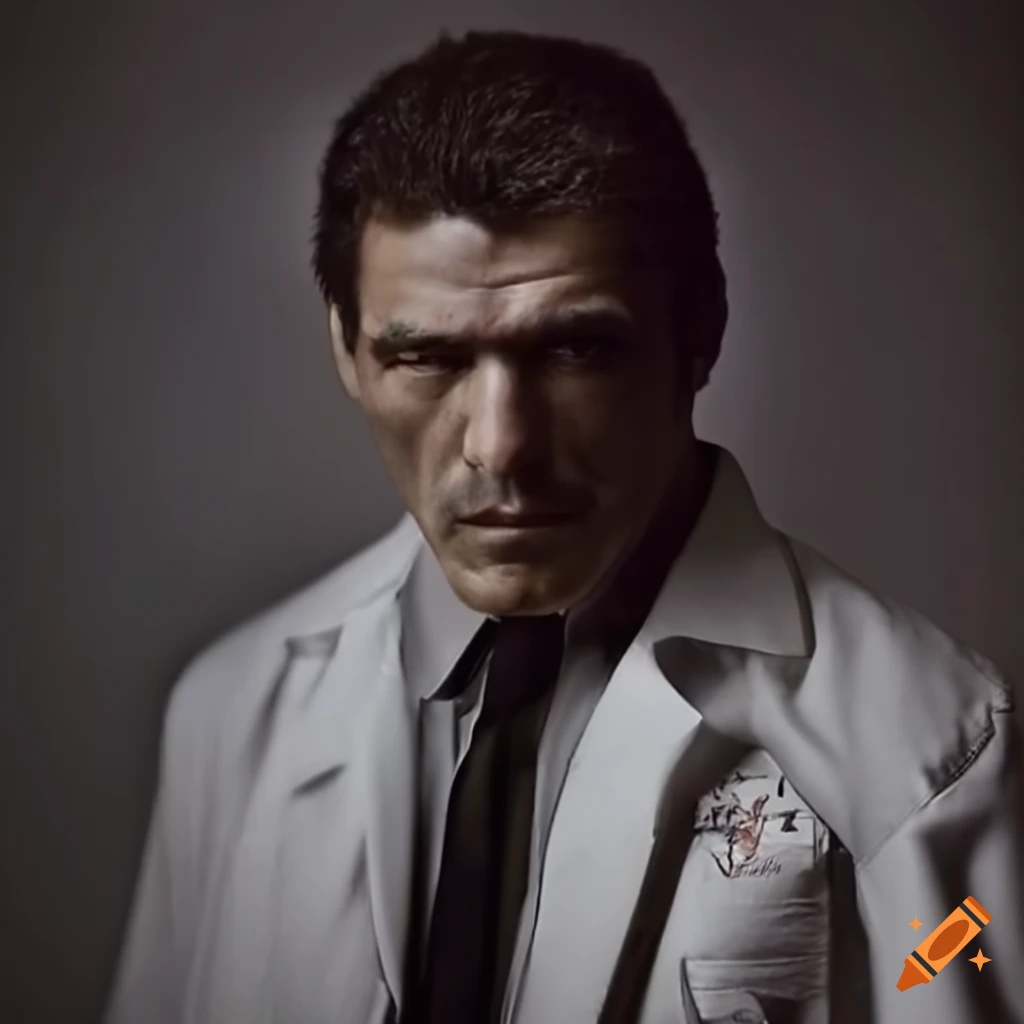 K1-Boxer Don Frye in the ring wearing a lab coat on Craiyon