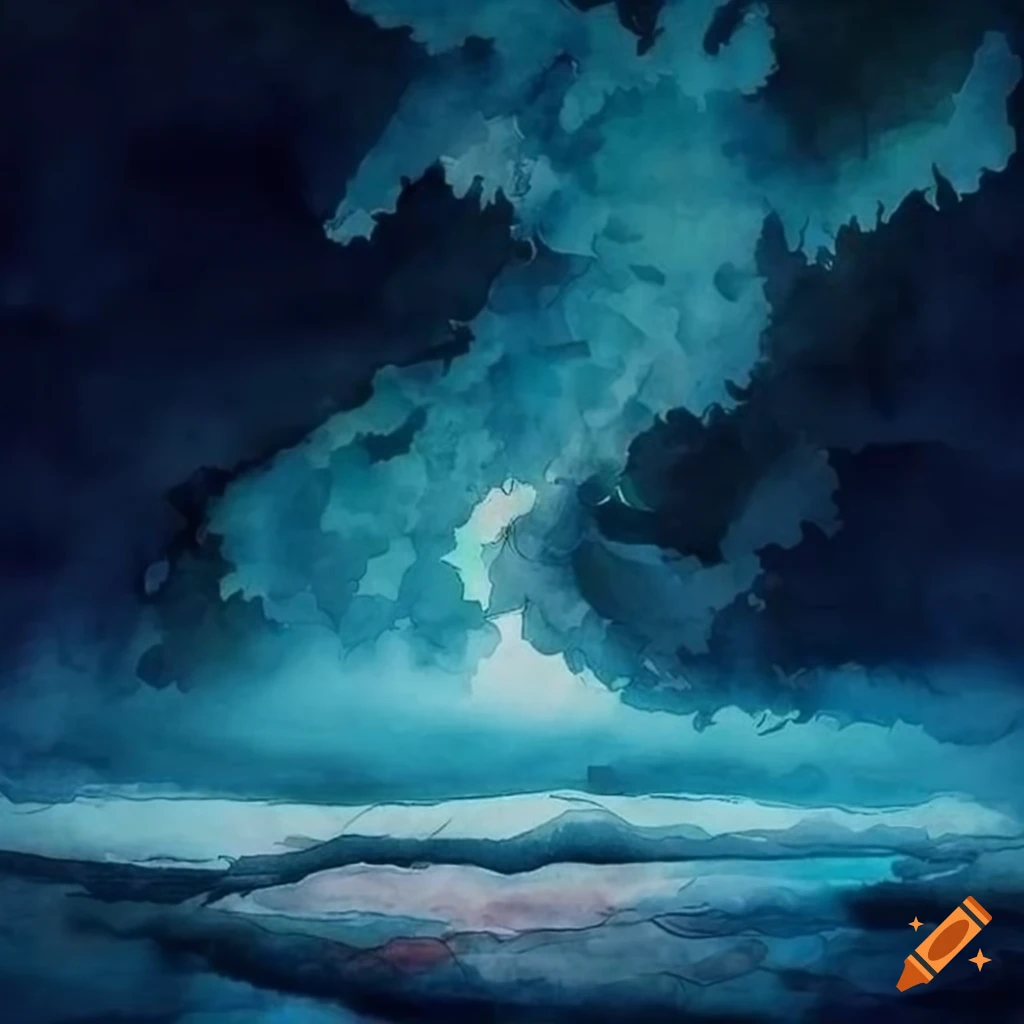 Japanese watercolor art of a powerful storm on Craiyon