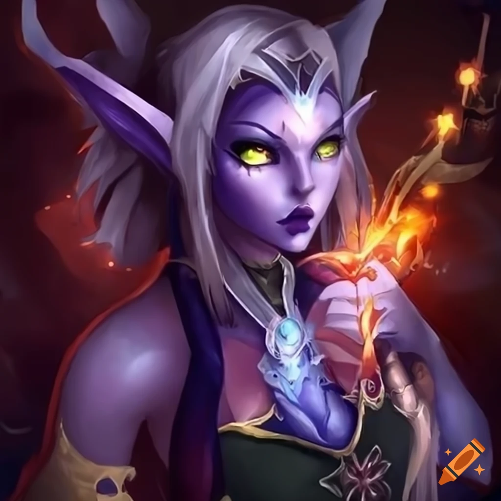 Cute female night elf mage character on Craiyon