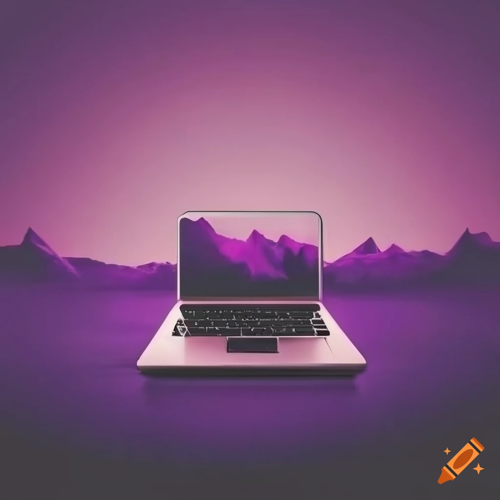 Focused individual typing on a laptop in a surreal landscape of ...