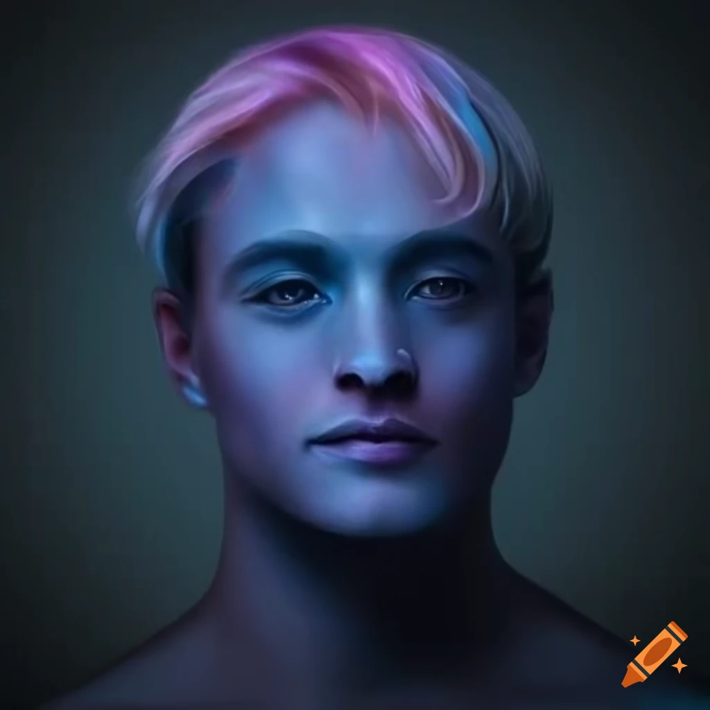 Hyper realistic portrait of a formless male explorer glowing against a ...