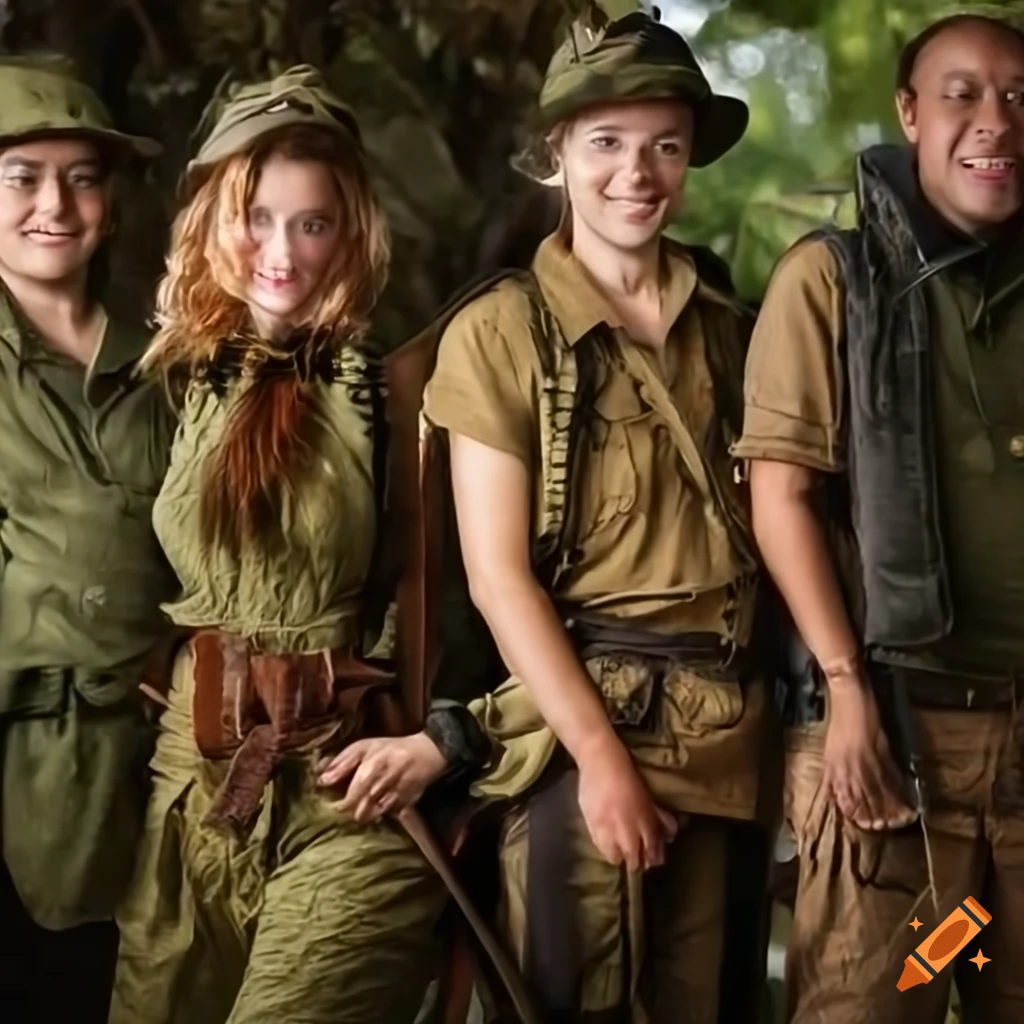 Diverse group in jungle explorer attire posing for a photo on Craiyon