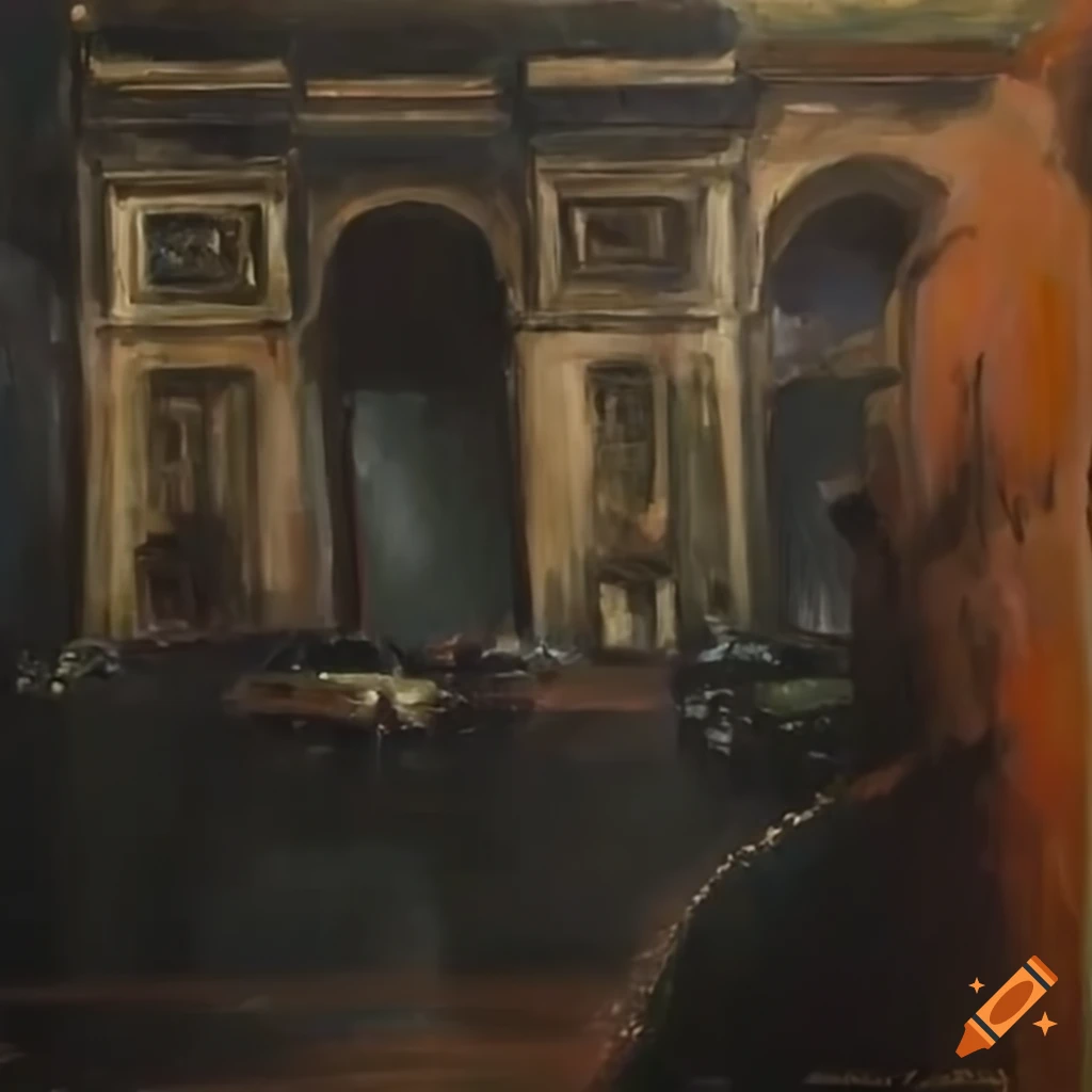 Foreboding 1955 painting of Champs-Elysees in impressionist style with ...