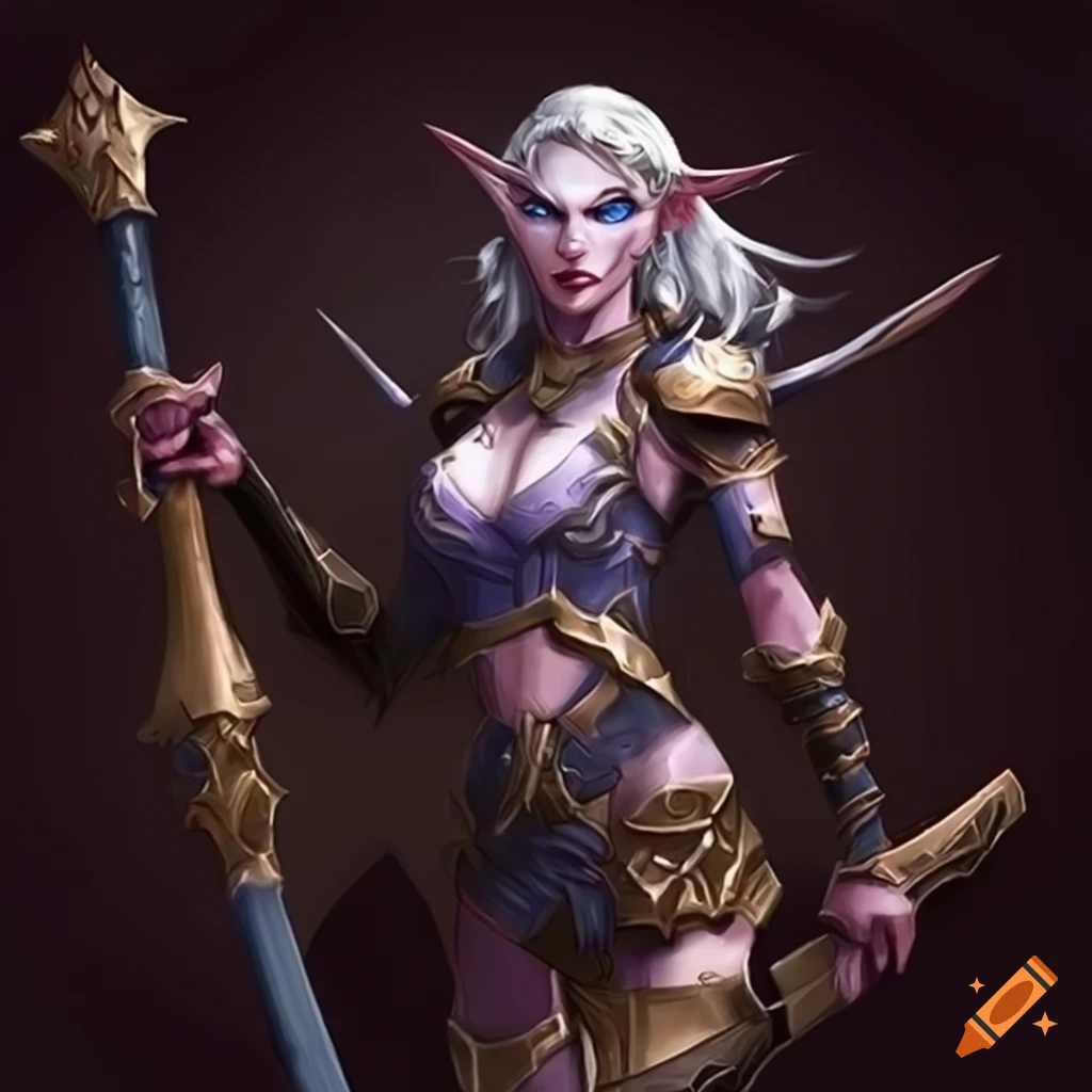 Female night elf fighter character on Craiyon