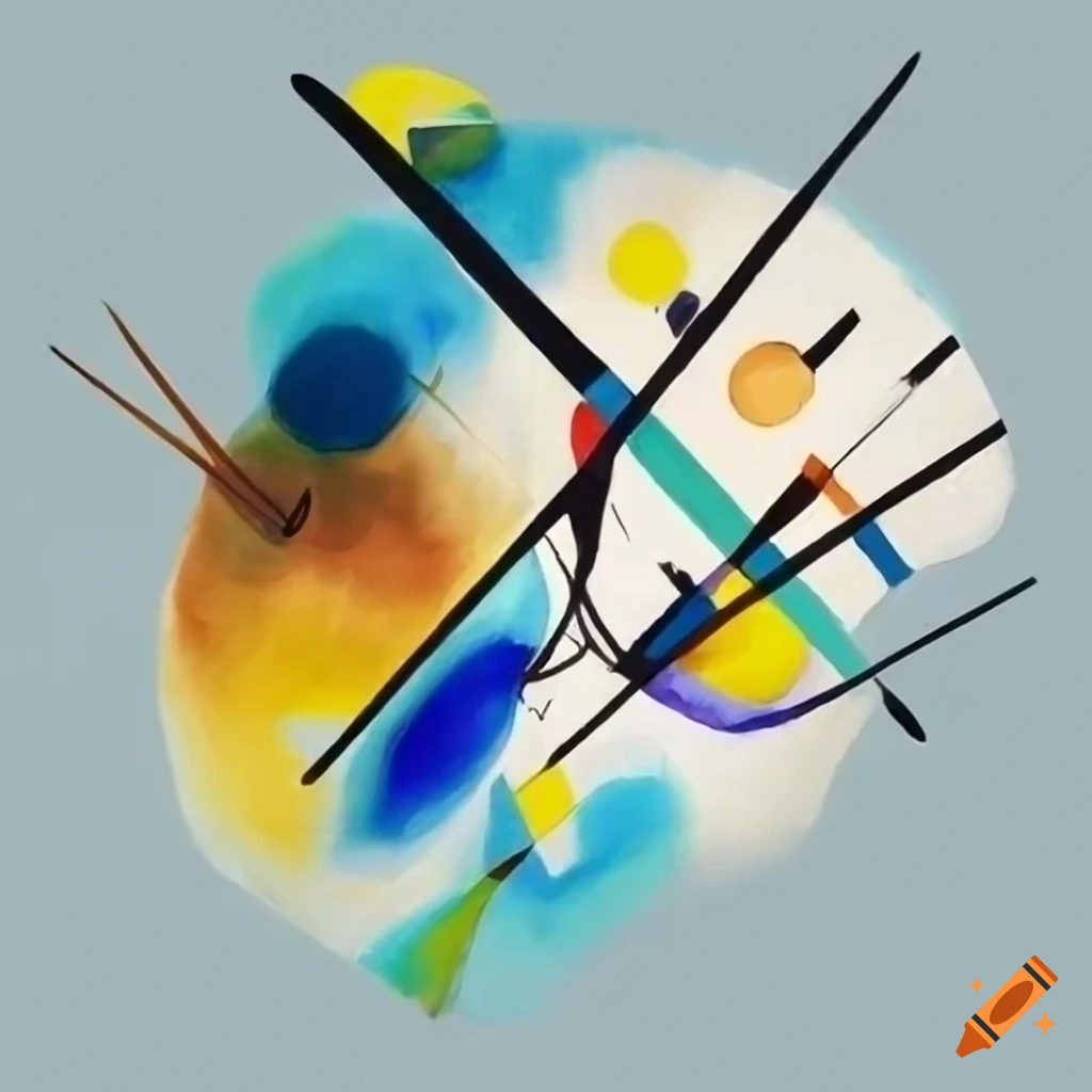 Abstract kandinsky style painting with natural gesture in grey, white ...